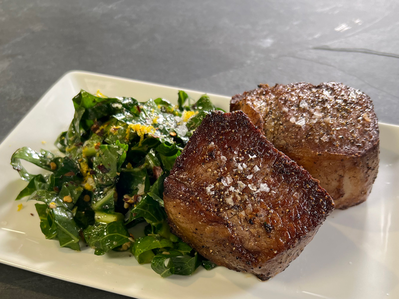 Collard Green Chimichurri Strip Filets
